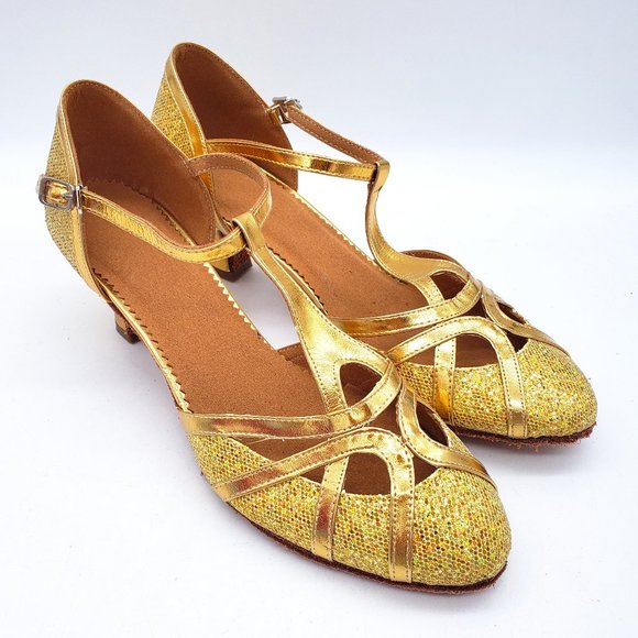 Shoes | Gold Heel Dance Shoes Womens Size 8 Flapper 192s Style Gatsby ...